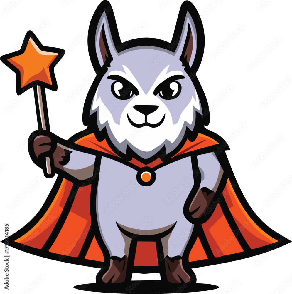 Furry Wolf Mascot Character as a Star Wizard with Cape Stock Vector ...