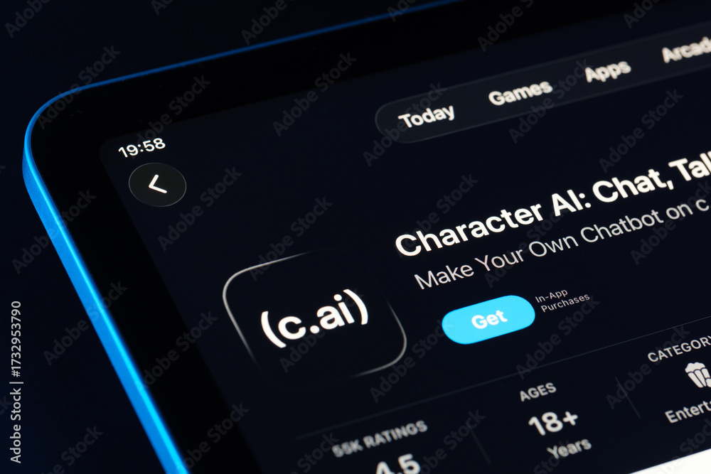 Character AI app page on App Store for iPad, Apple Liquid Glass design ...