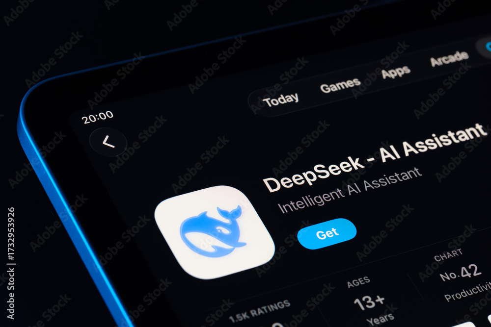 DeepSeek app page on App Store for iPad, Apple Liquid Glass design in ...