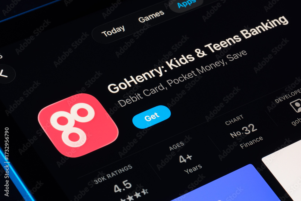 GoHenry Kids and Teens Banking product screen on iPad, Apple Liquid ...