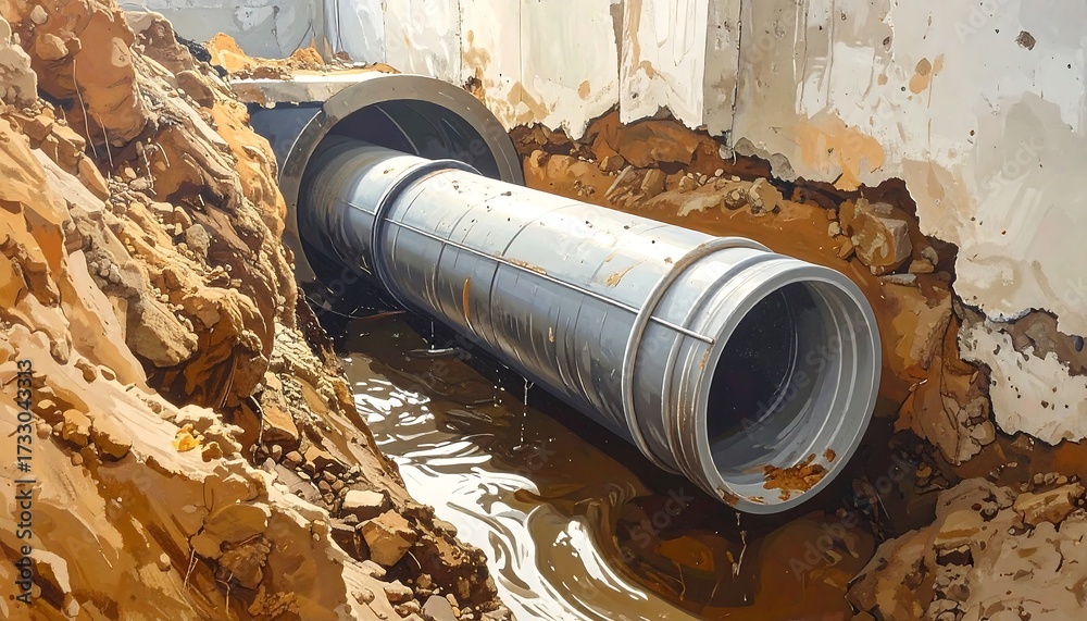 Massive Concrete Pipe Installed in Excavated Trench for Infrastructure ...