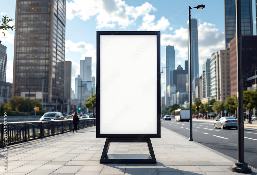 Vertical billboard mockup, brushed aluminum extrusion frame 40 mm ...