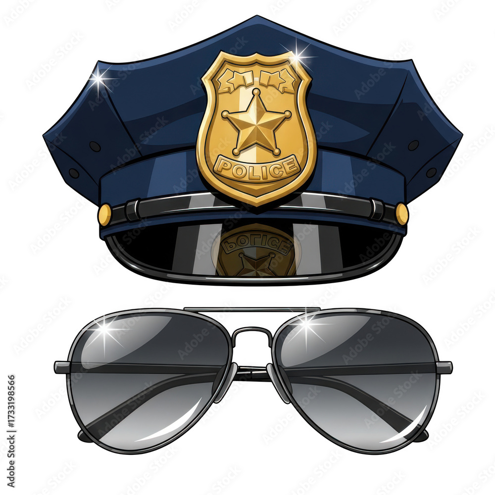 Photo Stock Classic police officer s hat and aviator sunglasses ...