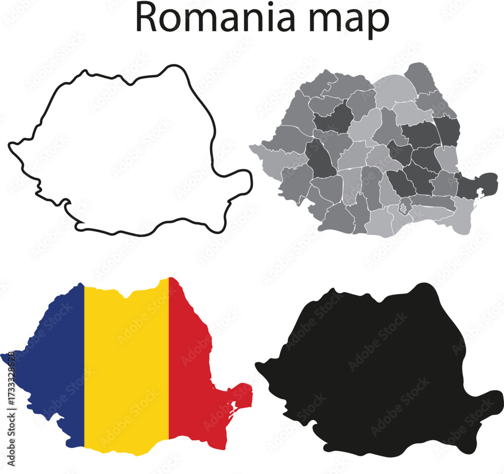 Romania Map Vector Illustration with Detailed Borders, Neighboring ...