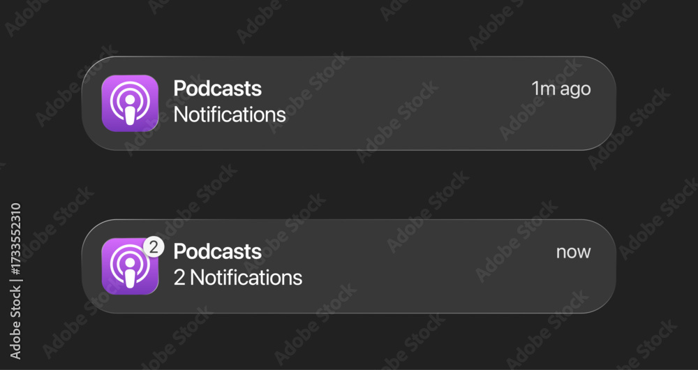 Apple Podcast iOS 26 new update with liquid glass notifications. Modern ...