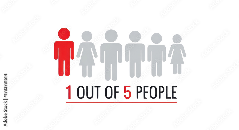 Infographic showing 1 out of 5 people with unique red silhouette ...