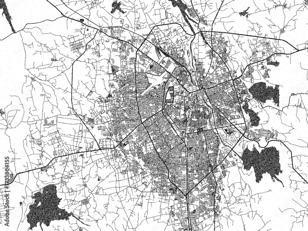 Stock-Illustration „Illustrated city map of Rajkot, India, in black and ...