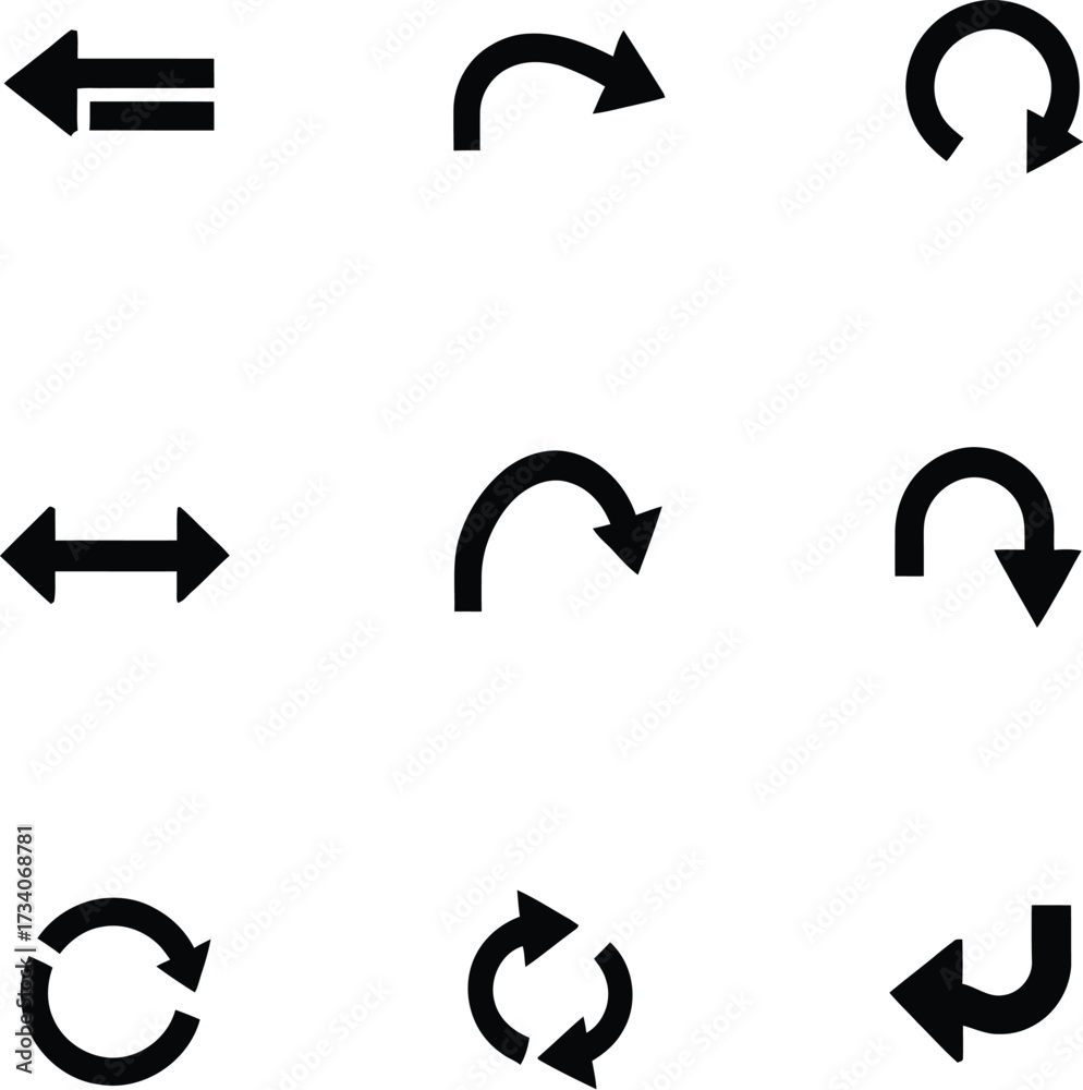 Directional and rotational arrow icon set with U-turns, loops, and ...