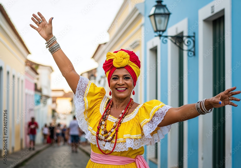 Vibrant Woman Celebrates Brazilian Culture In Colorful Traditional