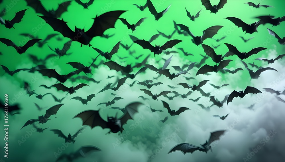 Spooky swarm of bats flying in the night sky, perfect for halloween and ...