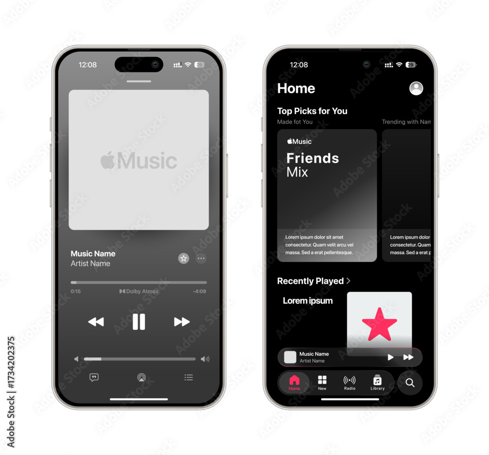 Apple Music Template UI App 2025 update with iOS 26 liquid glass style ...