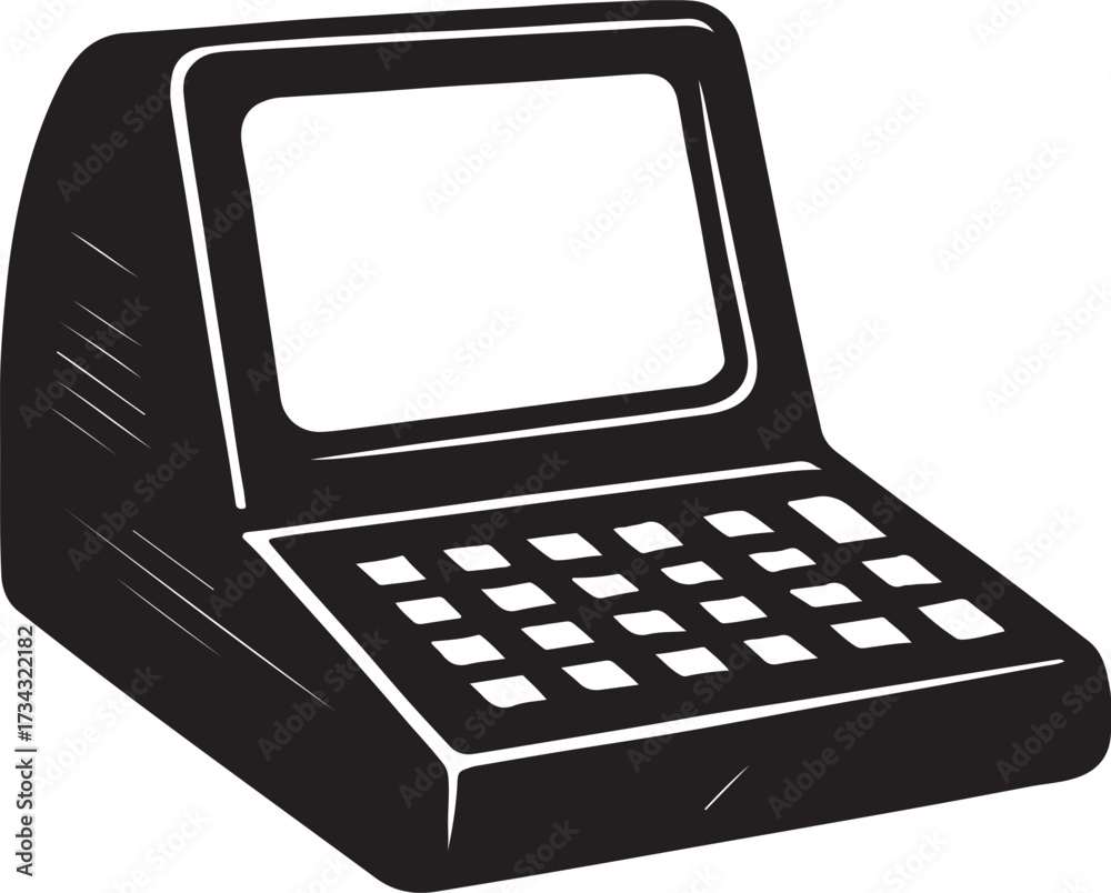Retro vintage computer monitor with a full keyboard and blank screen in ...