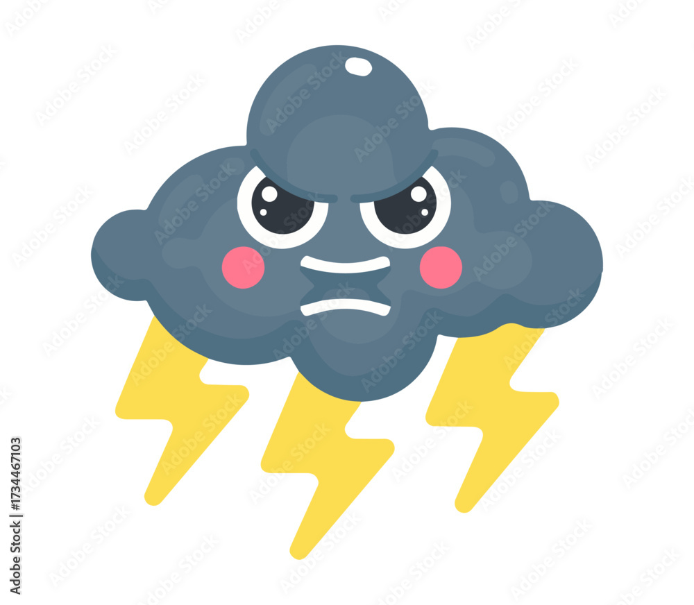 Angry Thundercloud Icon — Stylized Storm Symbol with Lightning and ...