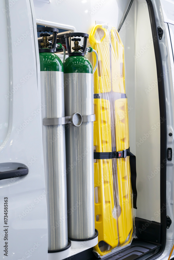 ambulance, inside the emergency vehicle there are medical life-saving ...