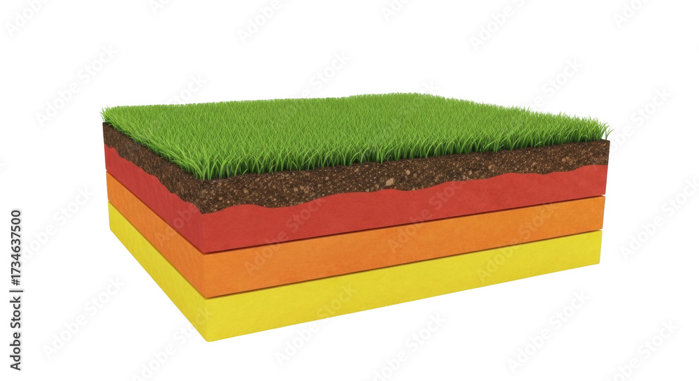 Isolated layers of earth and grass, cross-section showing different ...