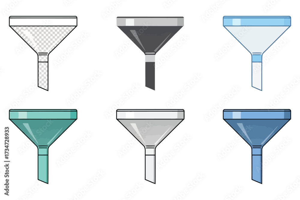Illustration of a funnel in six different color schemes a vector ...