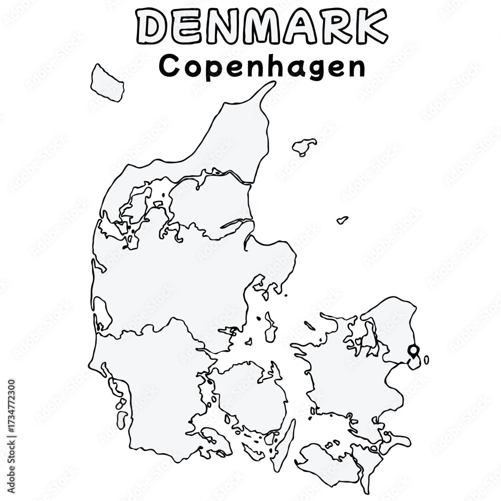 Outline of the denmark Map with State Boundaries with name and capital ...
