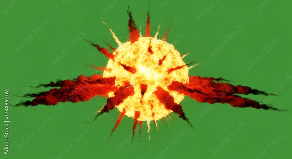 Explosion with fire and smoke on a green screen background. Dynamic ...