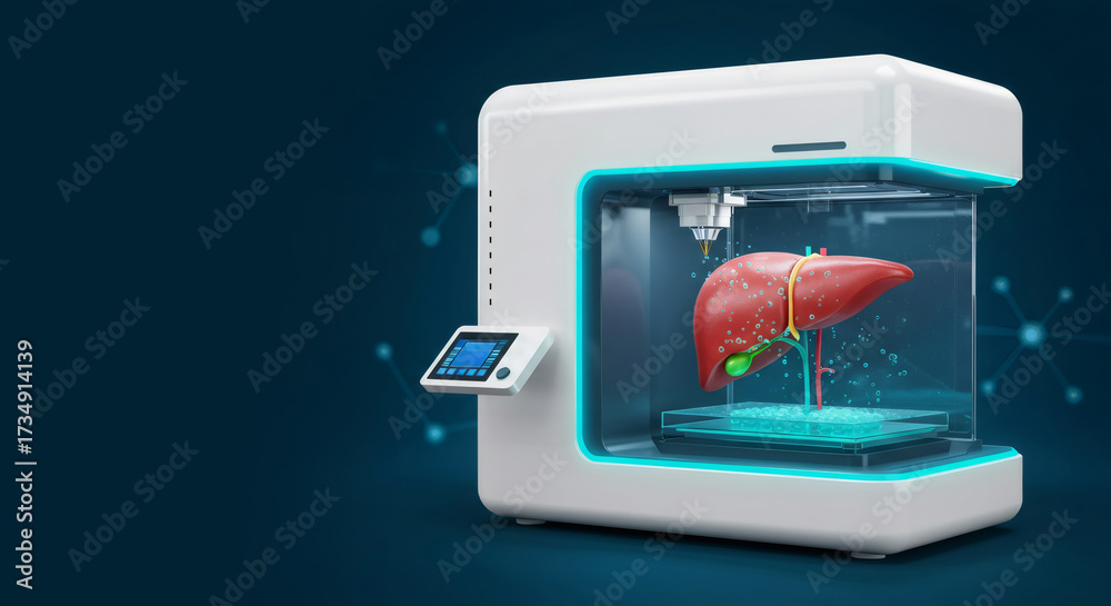 Bioprinter machine printing human liver. Organ 3D printing in modern ...