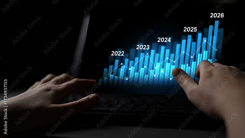 Business bar chart and line graph showing yearly business growth from ...