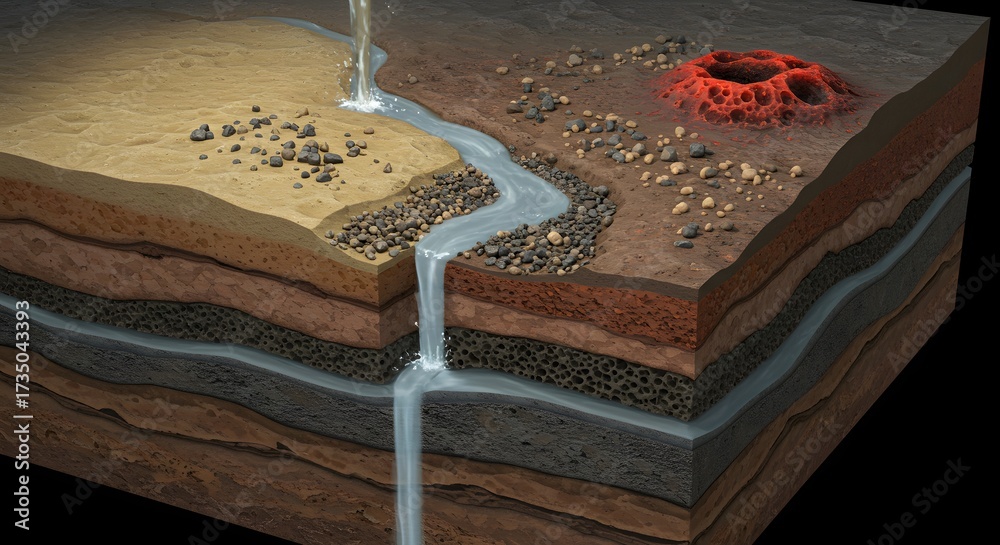 Photorealistic cross-section of Earth's geological layers naturally ...