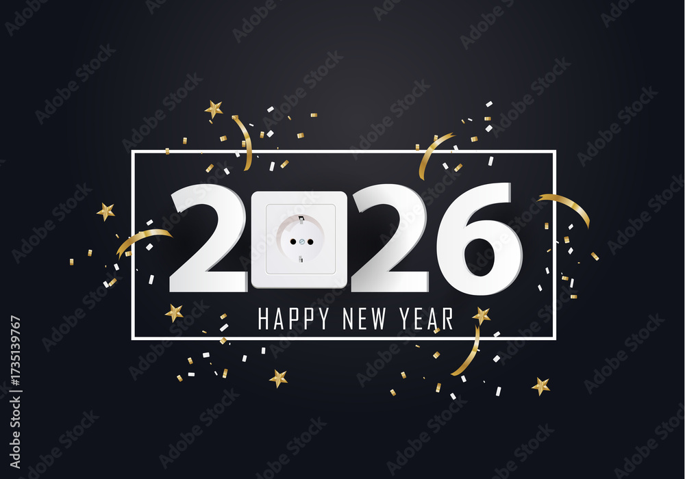 happy new year 2026. 2026 with electrical outlet Stock Illustration ...