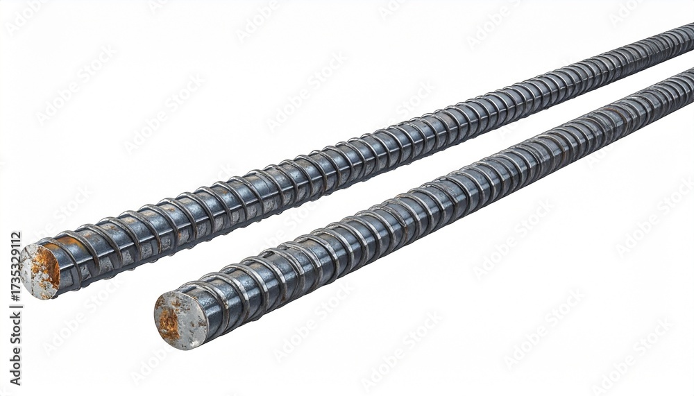 Photo Stock Two ribbed steel reinforcing bars with spiral texture ...