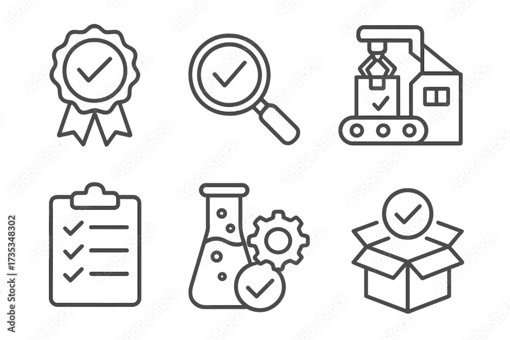Quality control outline vector icon collection. Concepts of ...