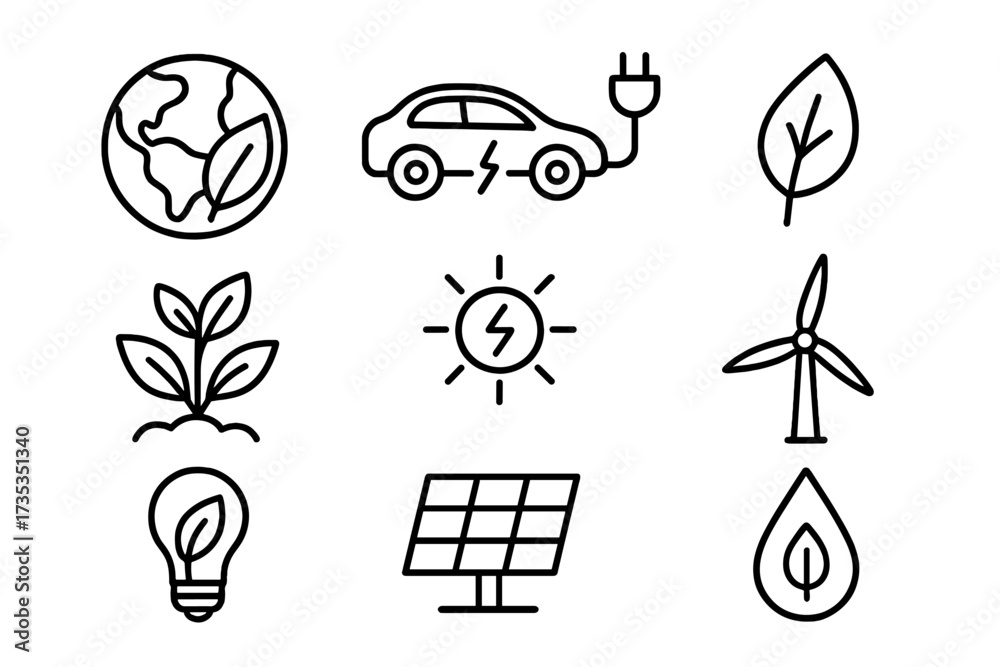Ecology and energy line icon set. Green technology symbols. Renewable ...