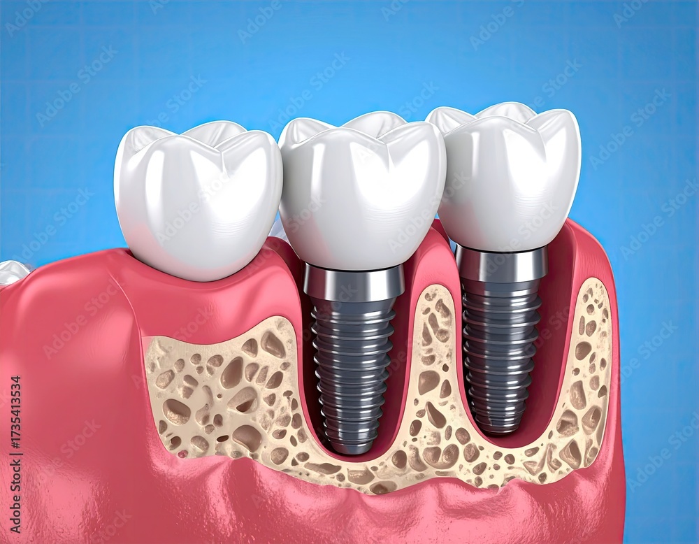 Dental implants inserted into jaw bone anatomy Stock Photo | Adobe Stock