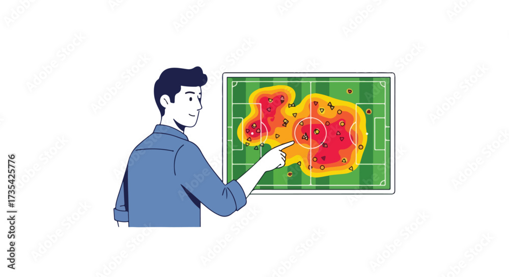 Sports Analyst Explaining Heat Map Tactics On Soccer Field Strategy ...