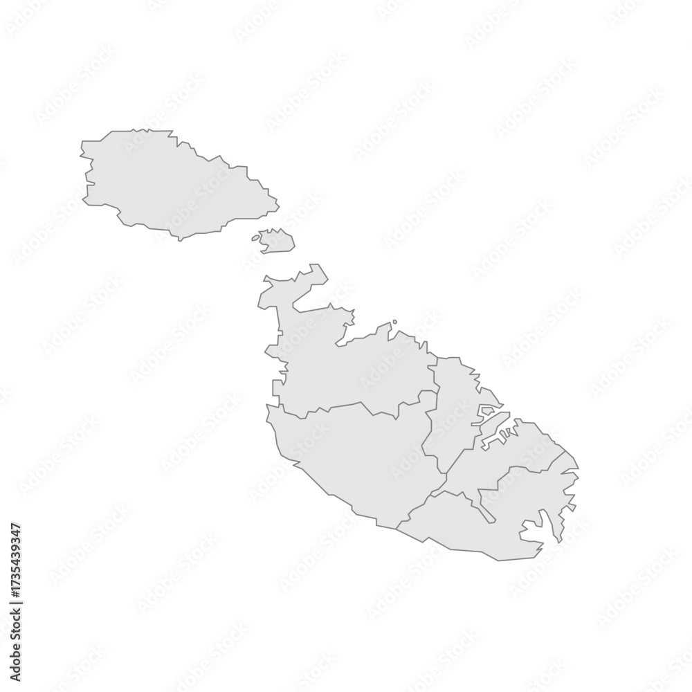 Malta political map of administrative divisions - regions. Grey blank ...