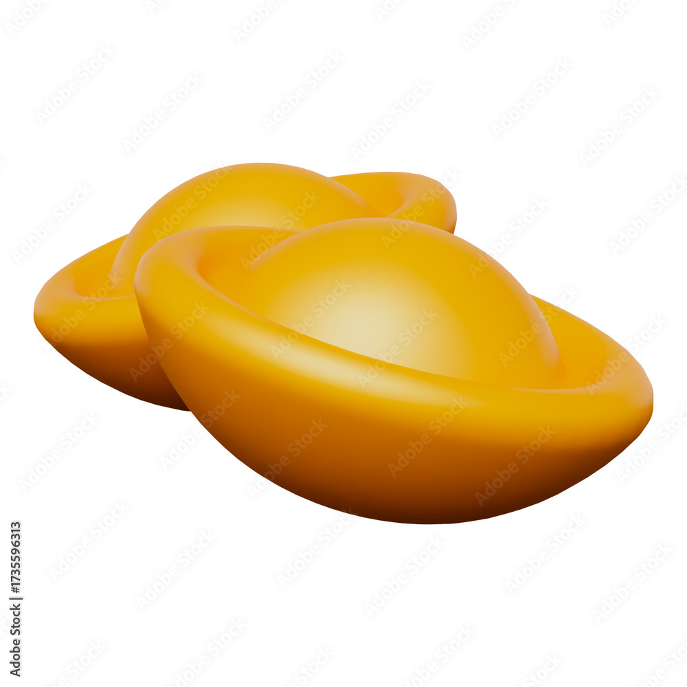 Golden Sycee Ingots Three Dimensional Render on Transparent Background ...