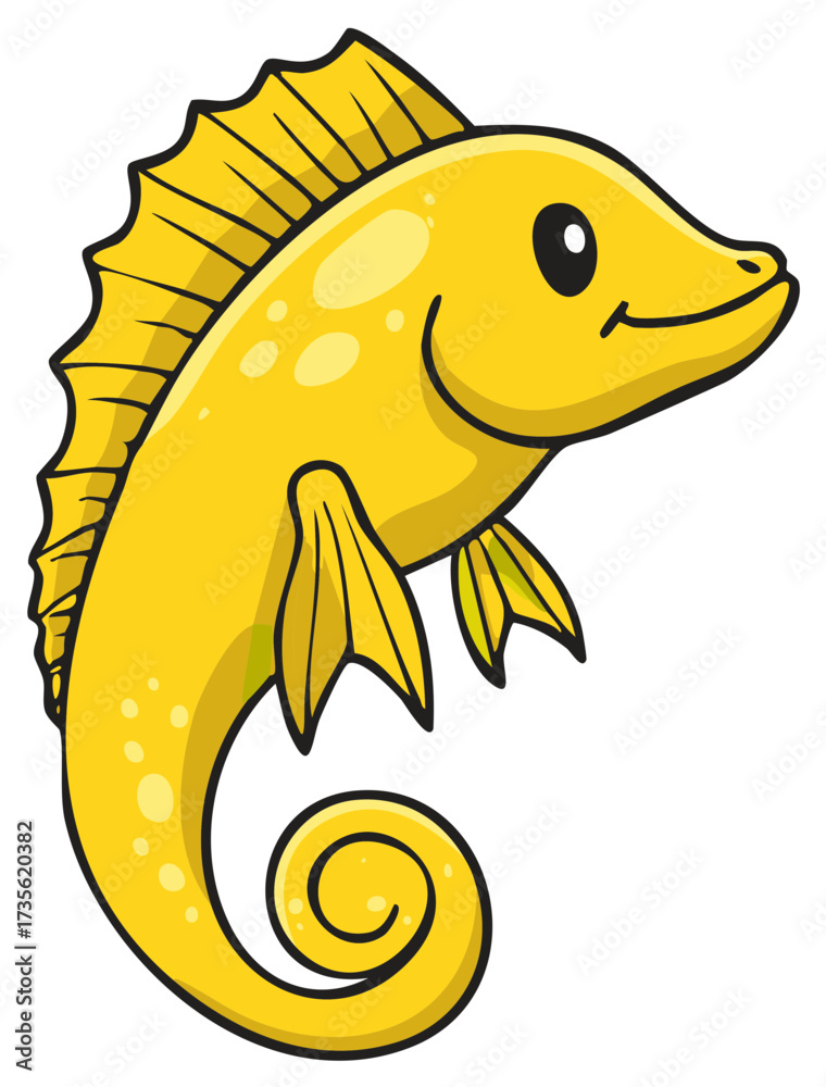 Stock-Vektorgrafik „Bright yellow cartoon fish character with a smiling ...