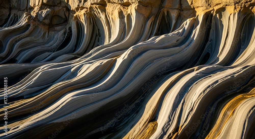Sandstone formations with layers of sediment and erosion patterns ...