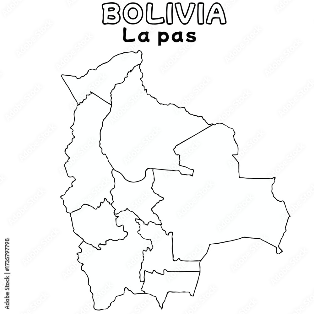 Outline of the bolivia Map with State Boundaries with name and capital ...