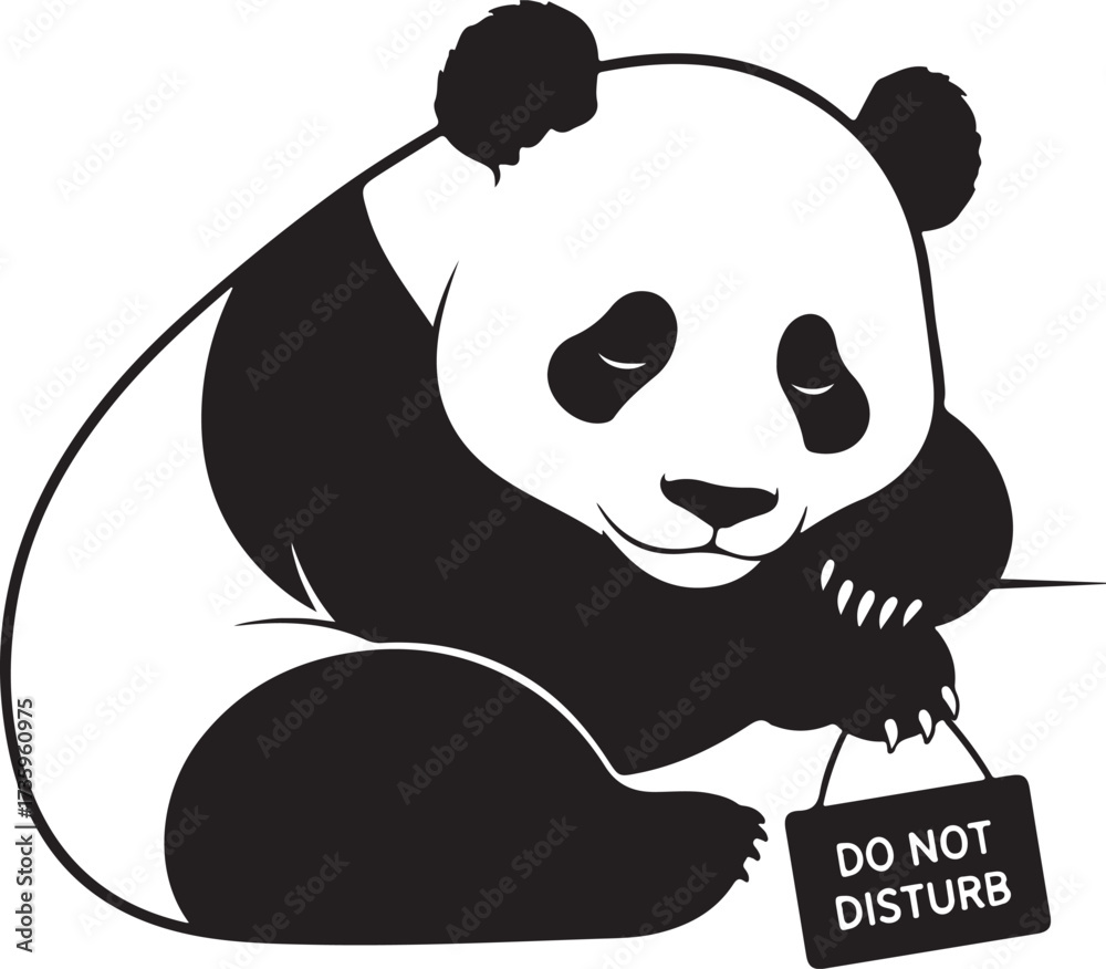 Cute sleeping panda holding a "Do Not Disturb" sign, funny black and ...