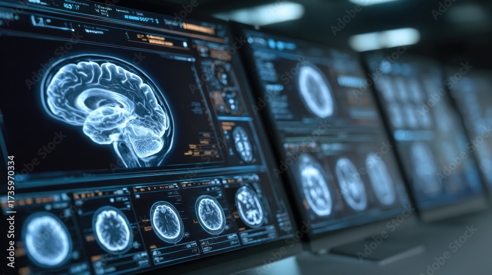 Photo Stock Magnetic Resonance Imaging brain scans displayed on ...
