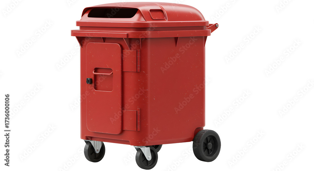 Foto de Stock Red commercial garbage bin with wheels and lid, isolated ...
