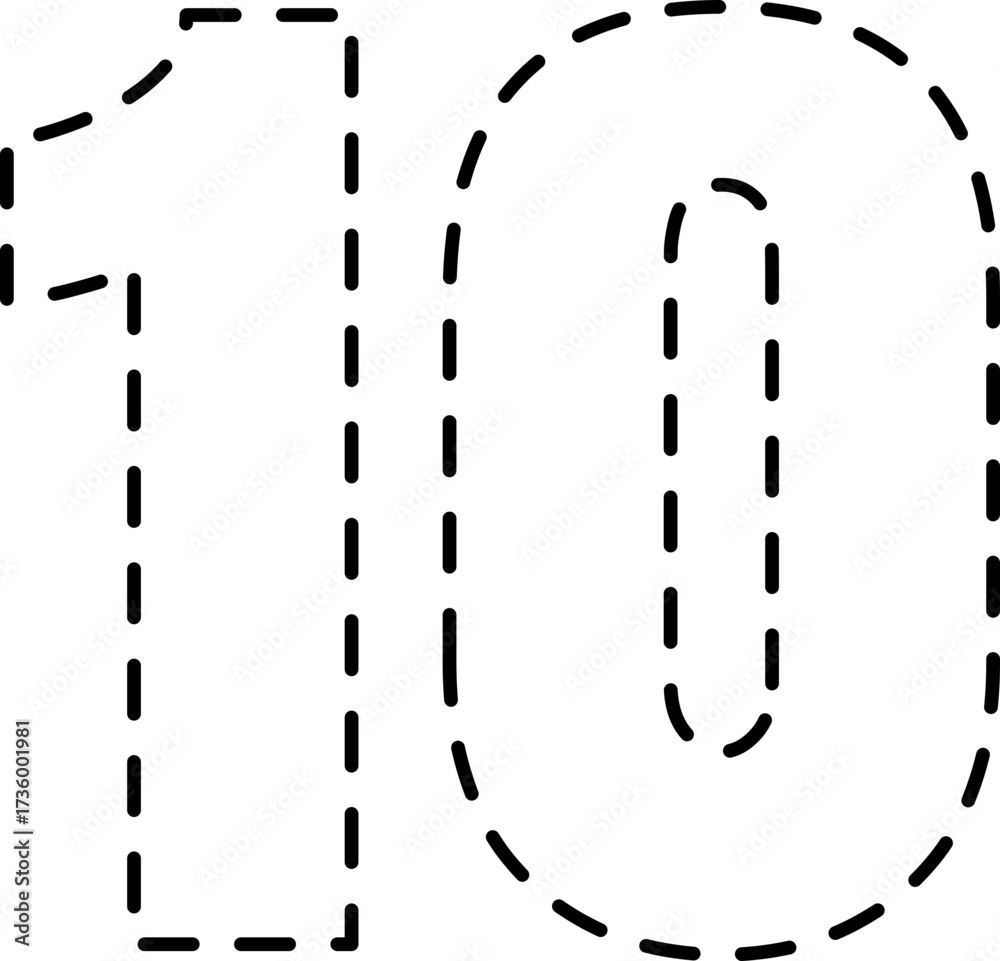 Traceable dashed line number 10 for kids learning and handwriting ...