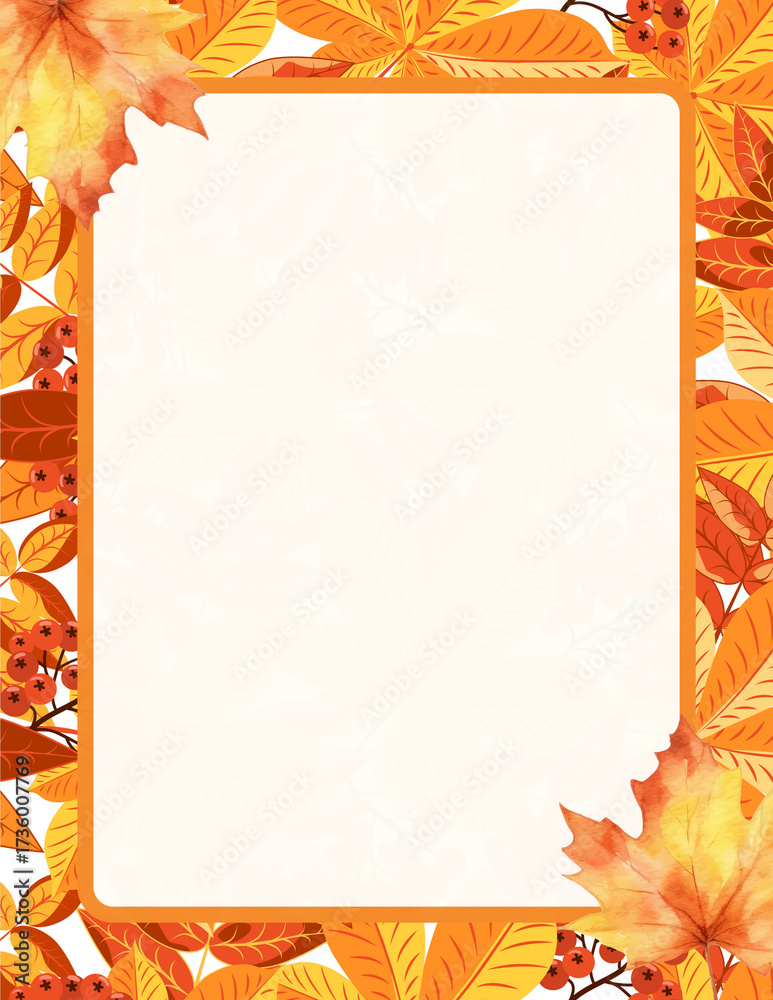 Autumn festival poster with leaf border and blank center, designed for ...