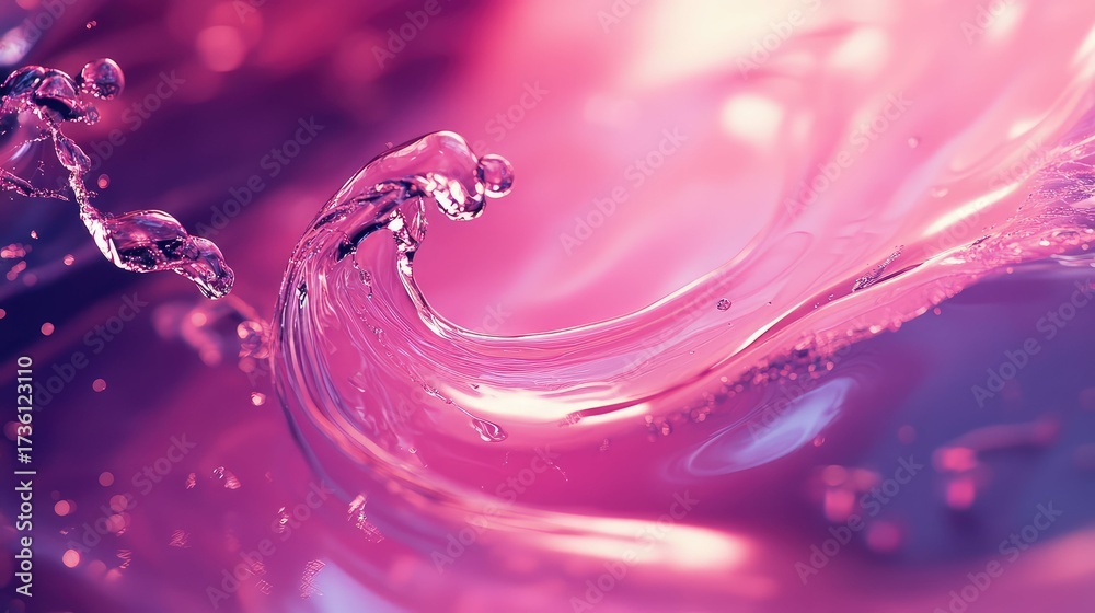 Pink and purple liquid creating flowing waves and splashes Stock ...