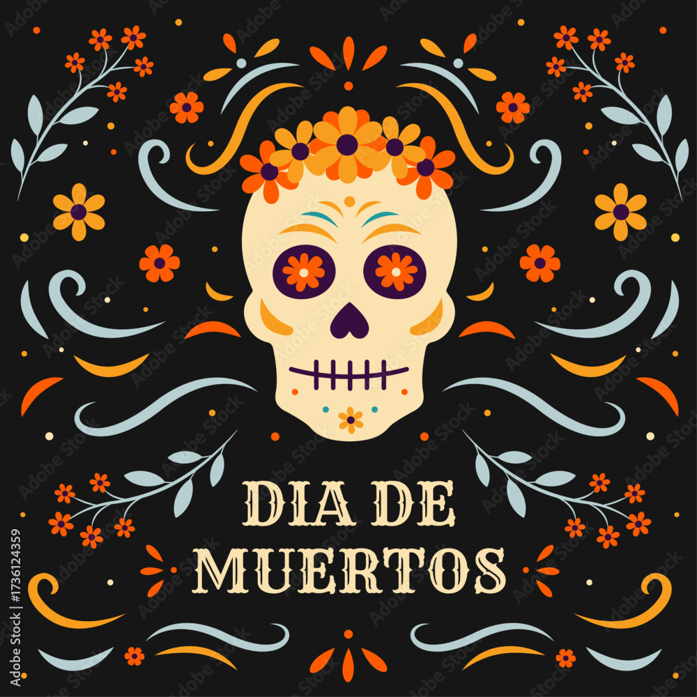 Стоковий вектор Colorful vector square card, poster for Día de Muertos ...