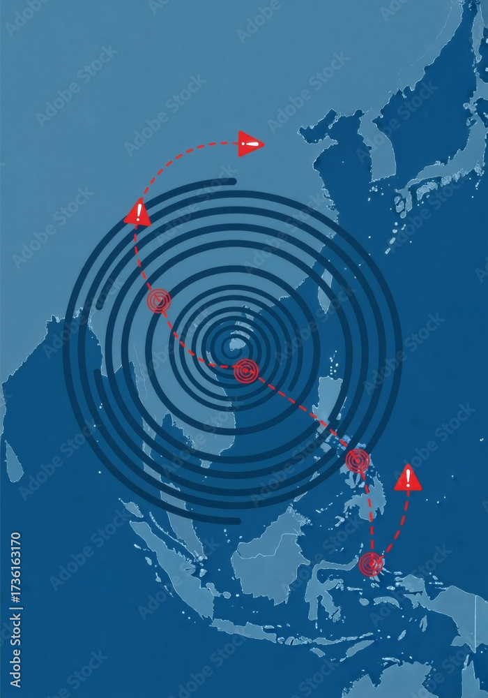 Illustration of a massive cyclone with a trajectory path. Storm ...