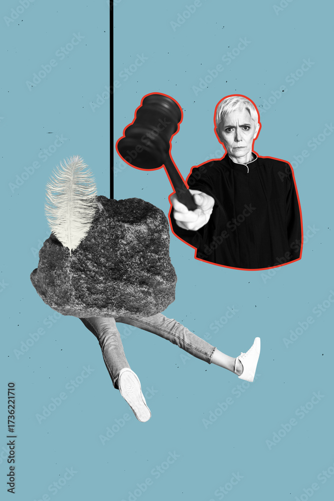 Photo banner image trendy poster collage of serious old woman justice ...