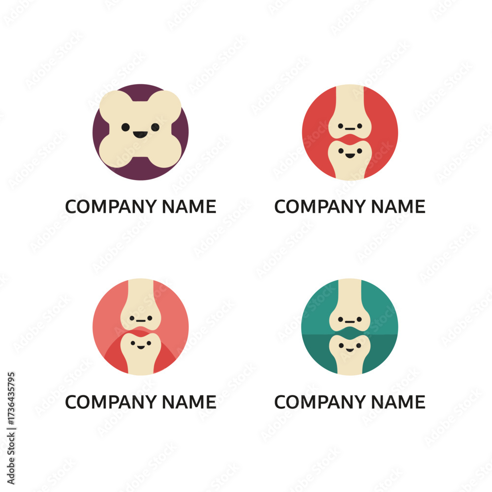 Set of Cute Cartoon Bone and Joint Logos for Medical Company. Stock ...
