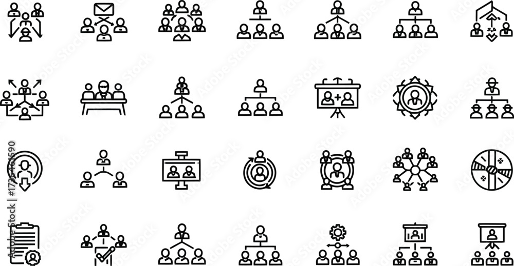 Vector art of collection of business and management icons, including ...