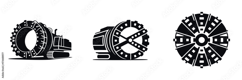 Tunnel Boring Machine Silhouette Icons – TBM Construction Equipment ...