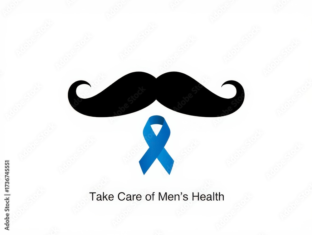 Blue ribbon and mustache symbolizing Movember men's health, prostate ...
