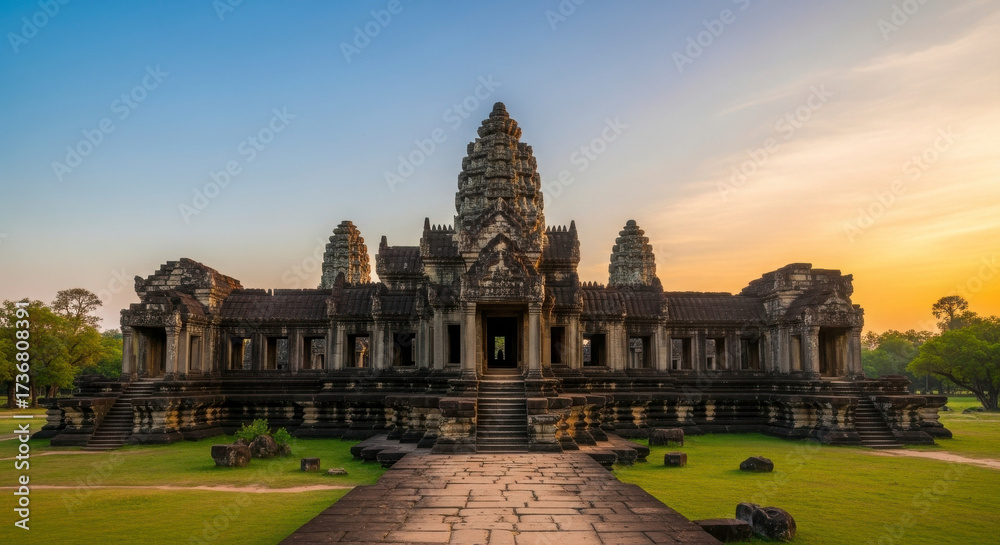 Ancient Temple Architecture in Southeast Asia Sunrise Golden Hour Stock ...